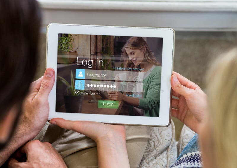 Couple with Tablet in Login Screen Stock Photo - Image of copy, hair ...