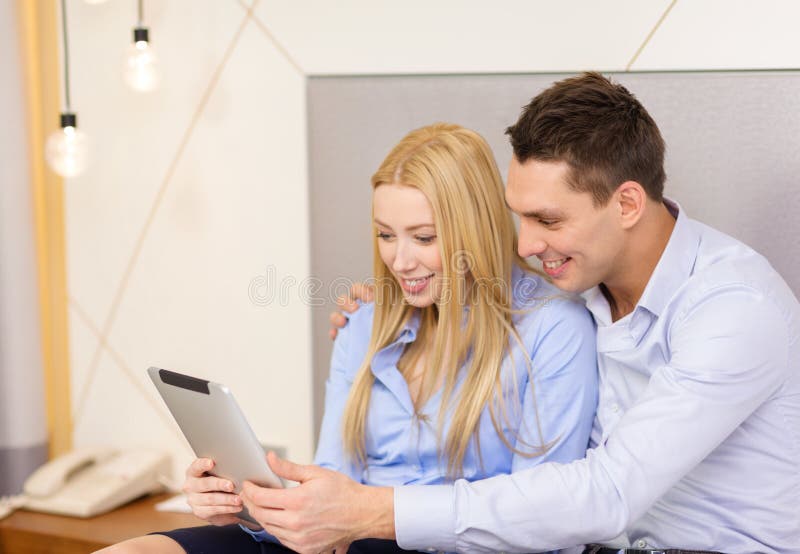 Couple with Tablet Pc Computer in Hotel Room Stock Image - Image of ...