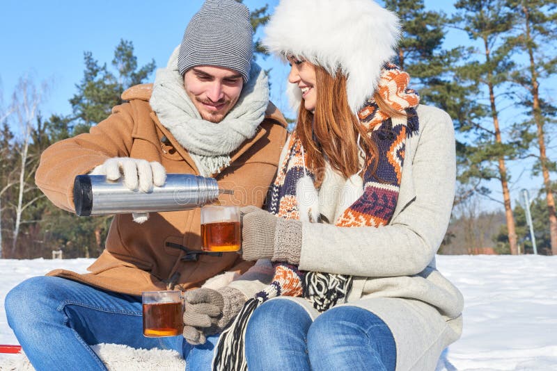 Couple Take a Break and Drink Tea Stock Photo - Image of good, smile ...
