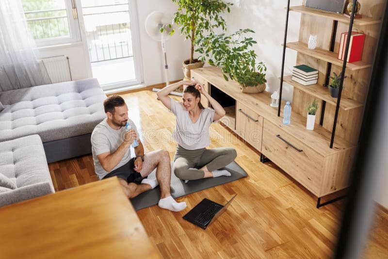 Couple Taking a Break while Doing Online Training Session Stock Image ...