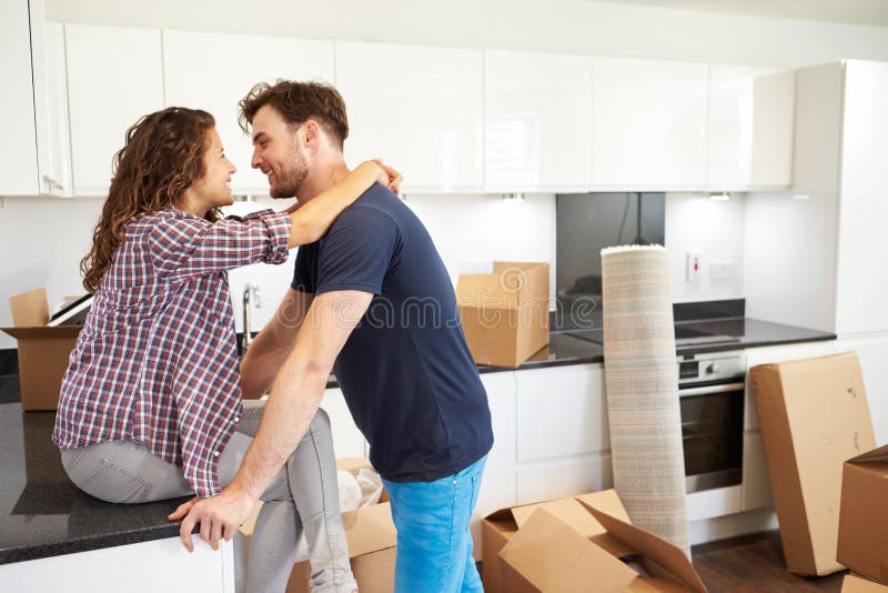Couple Taking a Break during House Move Stock Image - Image of opening ...