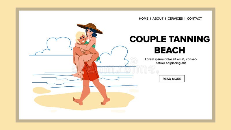 Couple Tanning Beach Vector Stock Illustration Illustration Of
