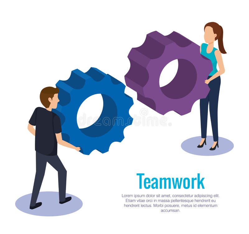 Couple teamwork with gears stock vector. Illustration of leadership ...