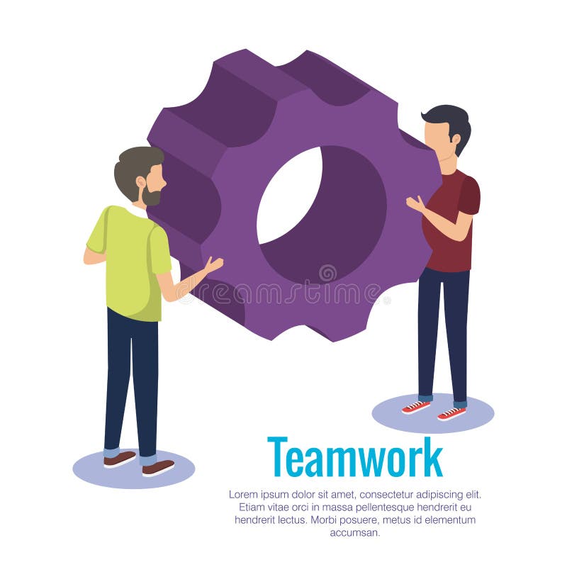 Couple teamwork with gears stock vector. Illustration of icon - 125295876