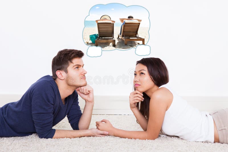 Couple Thinking of Spending Vacation on Beach Stock Image - Image of ...