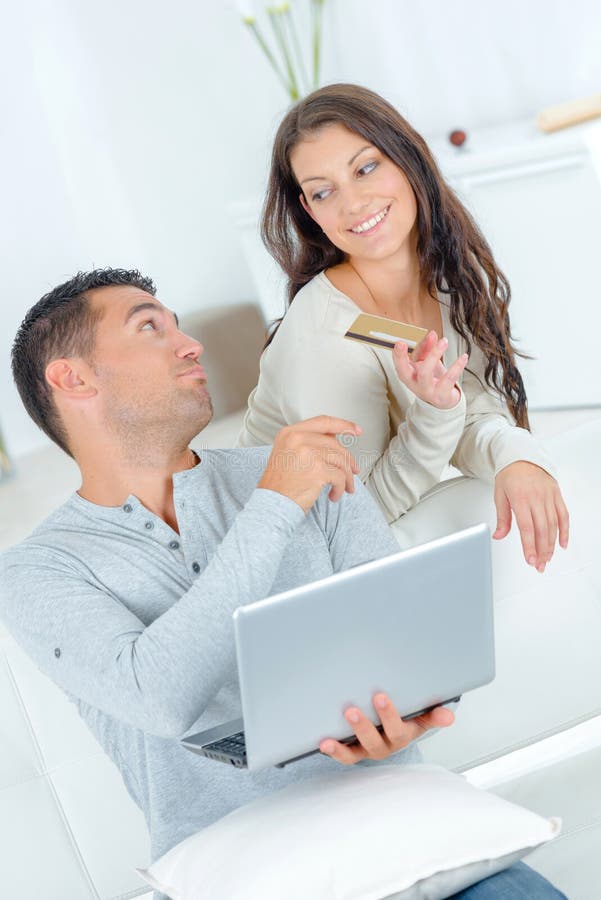 Couple about To Place Order on-line Stock Photo - Image of people ...