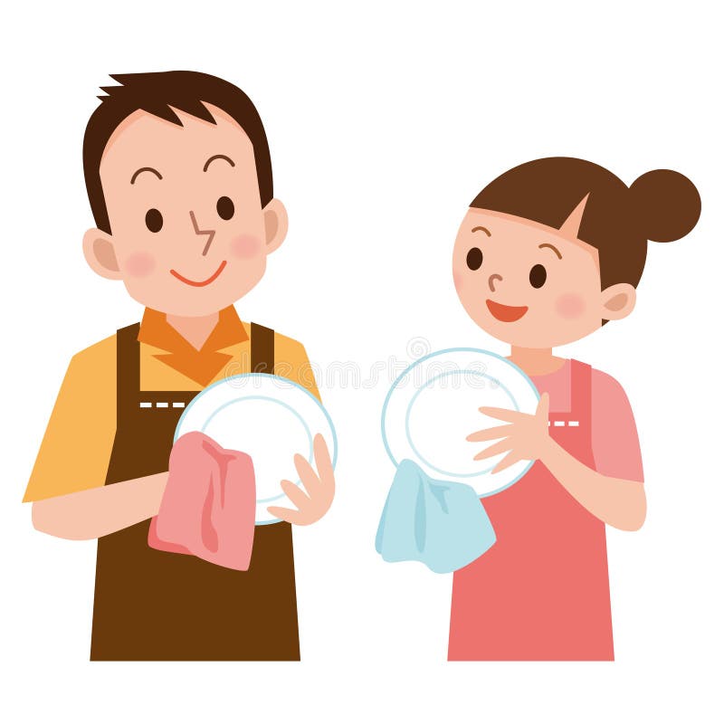 Couple to wipe the dishes stock vector. Illustration of cartoon - 77742904