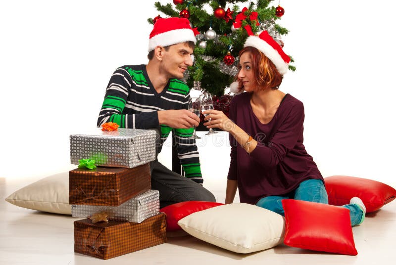 Couple Toasting and Celebrate Christmas Stock Photo - Image of family ...