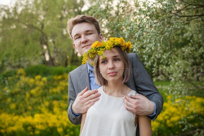 Couple Together Outdoor, Spring Walk Stock Photo - Image of green ...