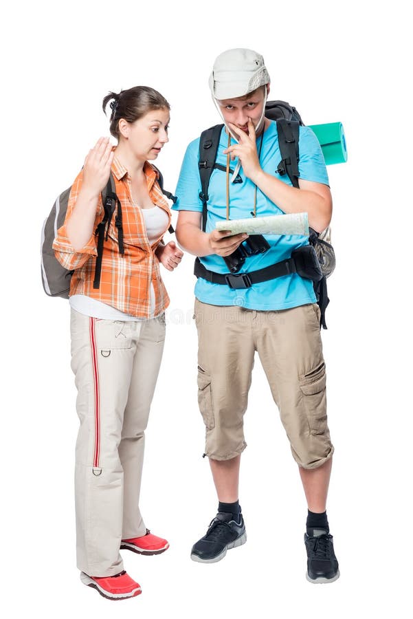 Couple of Tourists Arguing and Looking for a Path on a Map Stock Image ...