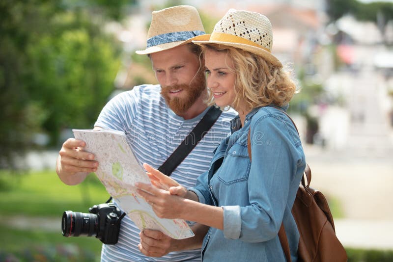 Couple Tourists Exploring New City Together Stock Image - Image of male ...