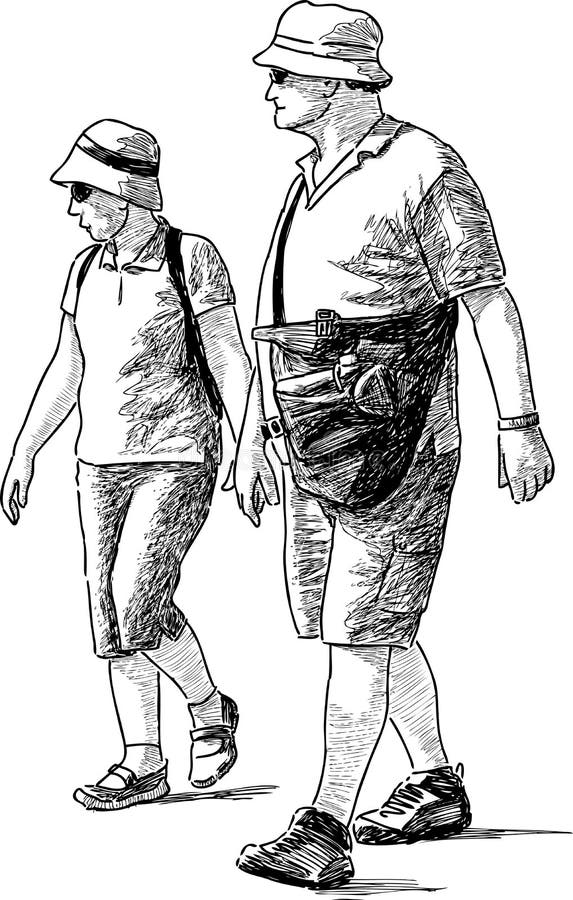 Sketch Of A Tourists Couple Stock Vector - Illustration of talk ...