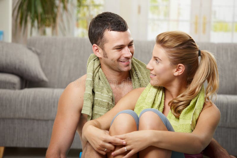 Couple after training stock photo. Image of girlfriend - 12484316