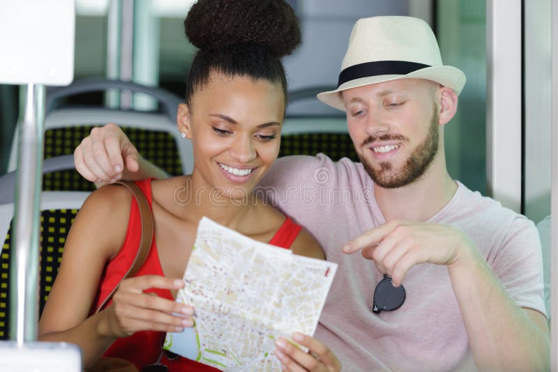 Couple Travelers Looking at Map Stock Image - Image of dating, pointing ...
