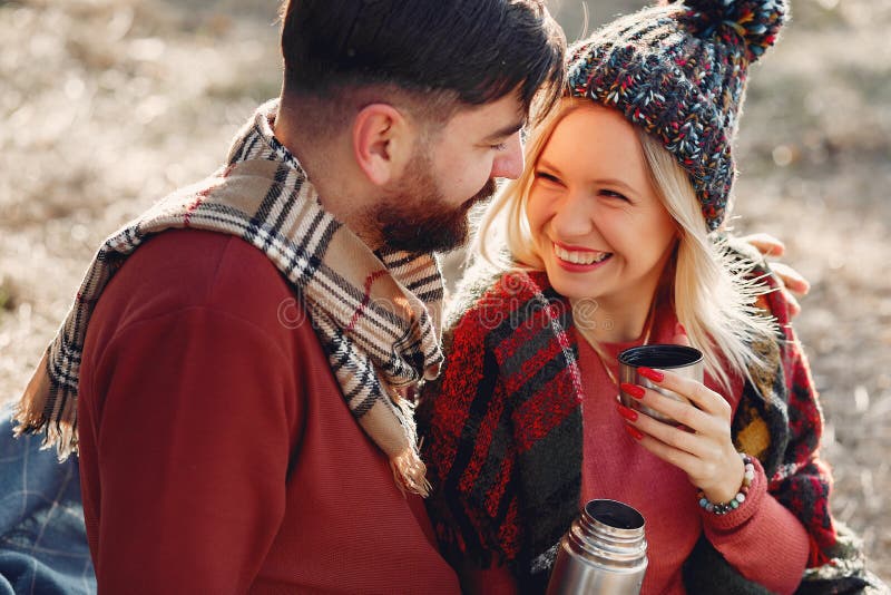 Couple Sitting by the Tree in a Spring Forest Stock Photo - Image of ...