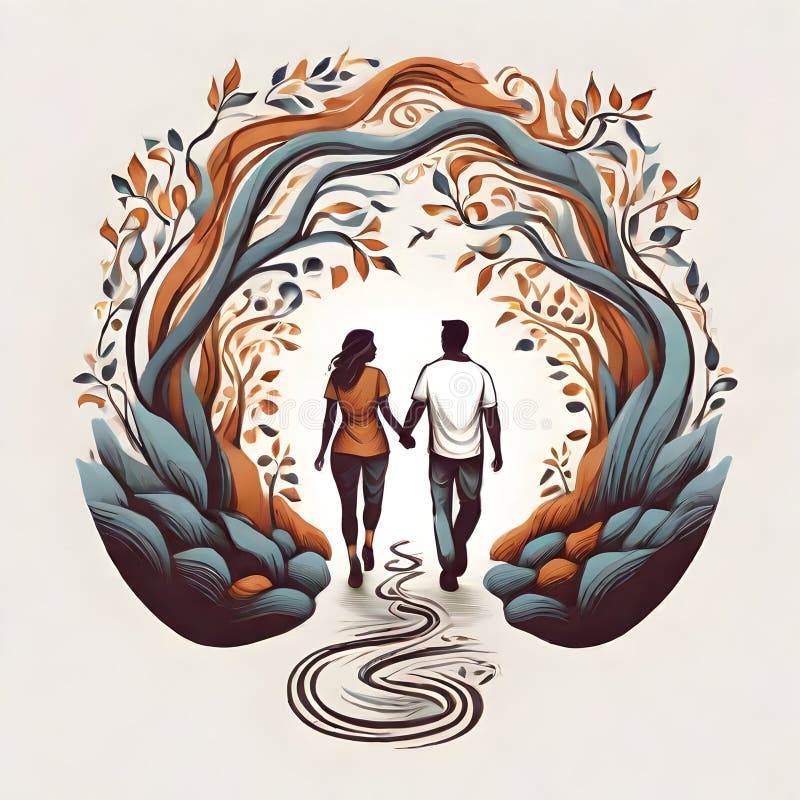 Couple with Tree, Vintage Style. Vector Illustration Stock Illustration ...