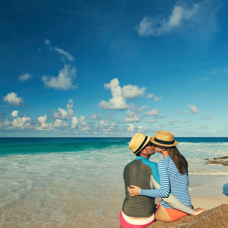 Couple Tropical Beach Wearing Rash Guard Stock Photos - Free & Royalty ...