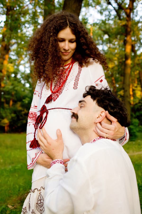 Couple in Ukrainian National Costumes Stock Image - Image of pregnant ...