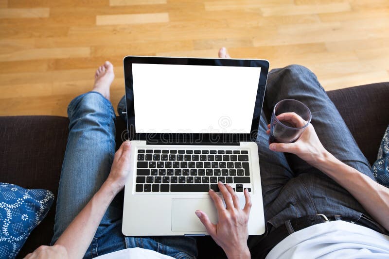 Hand Tying Laptop Computer with Password Login on Screen, Cyber Stock ...