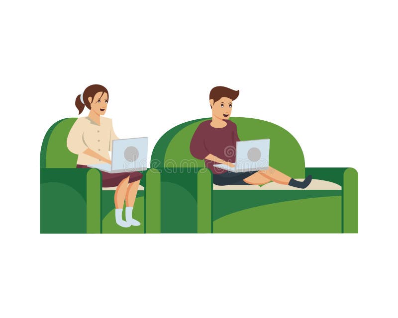 Couple Using Computers Work at Home Stock Vector - Illustration of ...