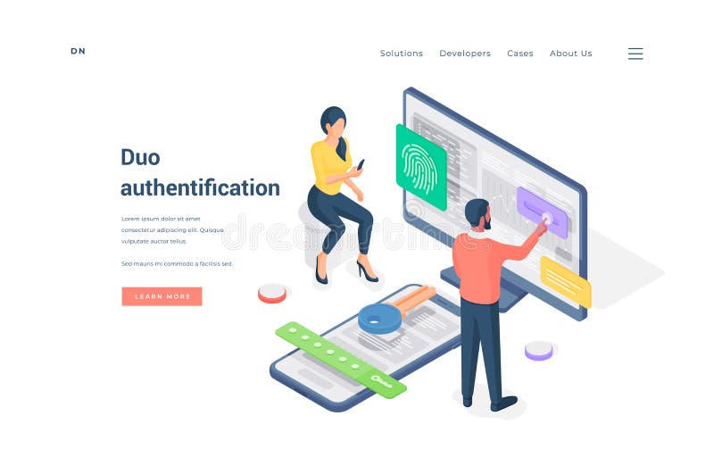 Couple Using Duo Authentication on Devices Isometric Vector ...