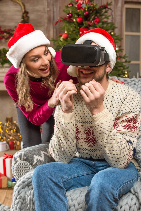 Couple Using Virtual Reality Headset Stock Photo - Image of length ...