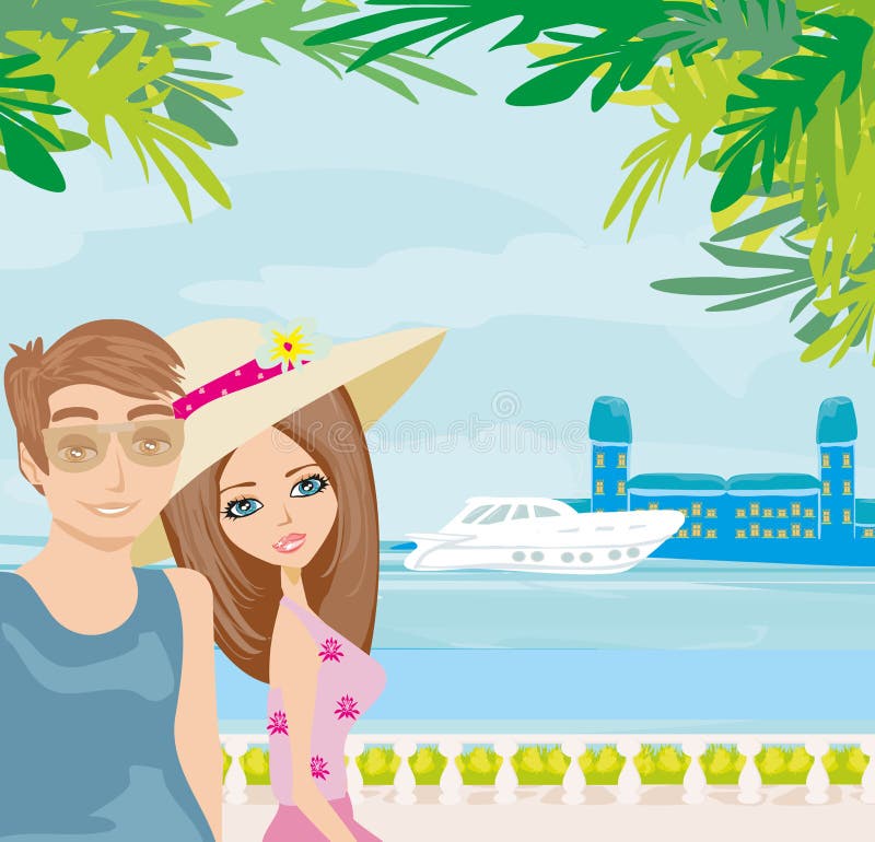 Couple on vacation stock vector. Illustration of flirting - 73323818