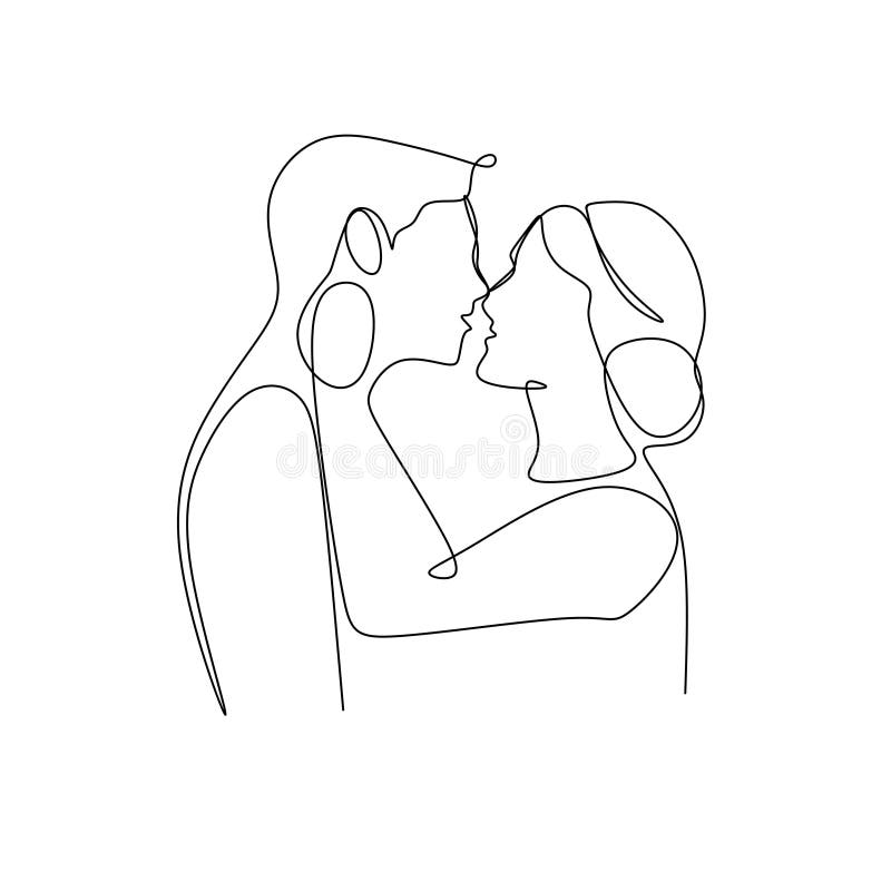 Couple Valentine with Single Continuous One Line Drawing Vector ...