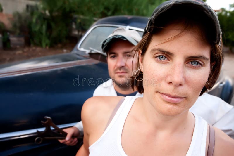 Couple with Vintage Car stock image. Image of smile, automobile - 11217567