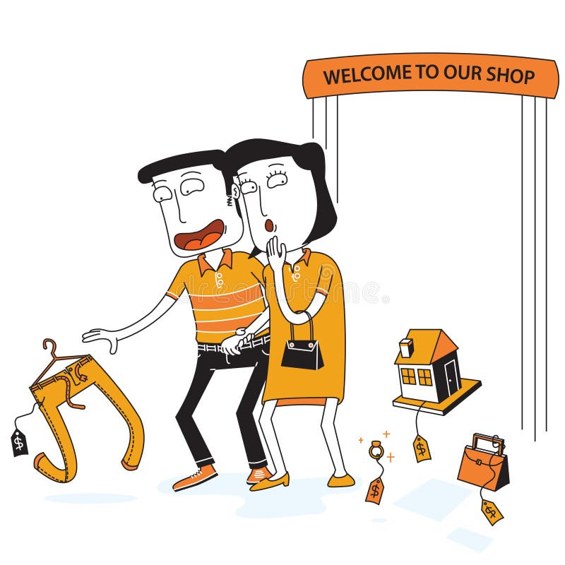 Couple Walk in a Shop stock vector. Illustration of indoor - 160838225