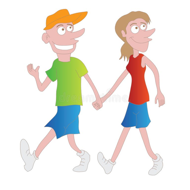 Couple walking cartoon stock vector. Illustration of jogging - 16200147