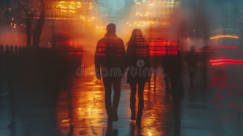 Couple Walking Down Rain Soaked Street Image Stock Image - Image of ...