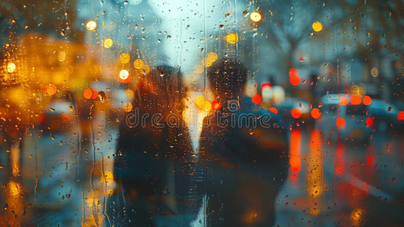Couple Walking Down Rain Soaked Street Image Stock Image - Image of ...