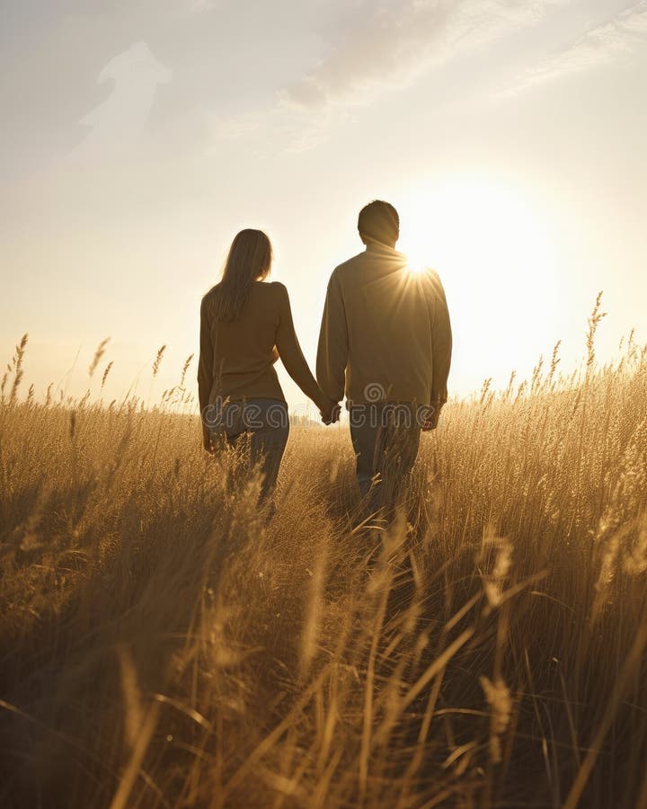 Couple Walking Hand in Hand through the Country at Sunset - Made with ...