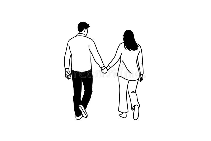 Couple Walking Hand in Hand – Minimalist Vector Illustration Stock ...
