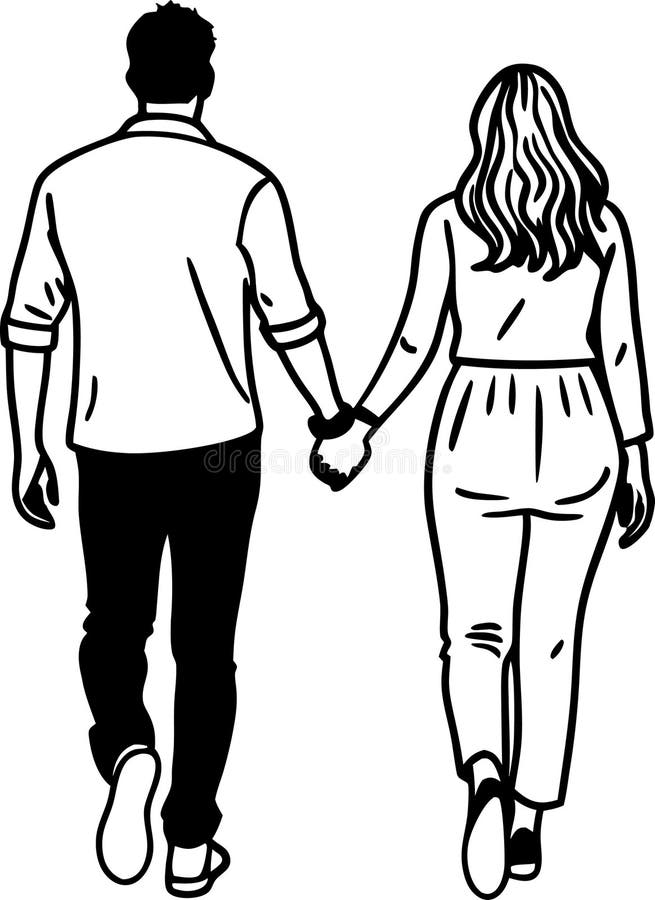 Couple Walking Hand in Hand – Minimalist Vector Illustration Stock ...