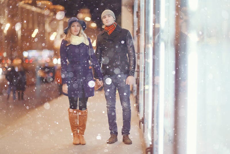 Couple Walking in Night City Stock Photo - Image of attitude, clothes ...