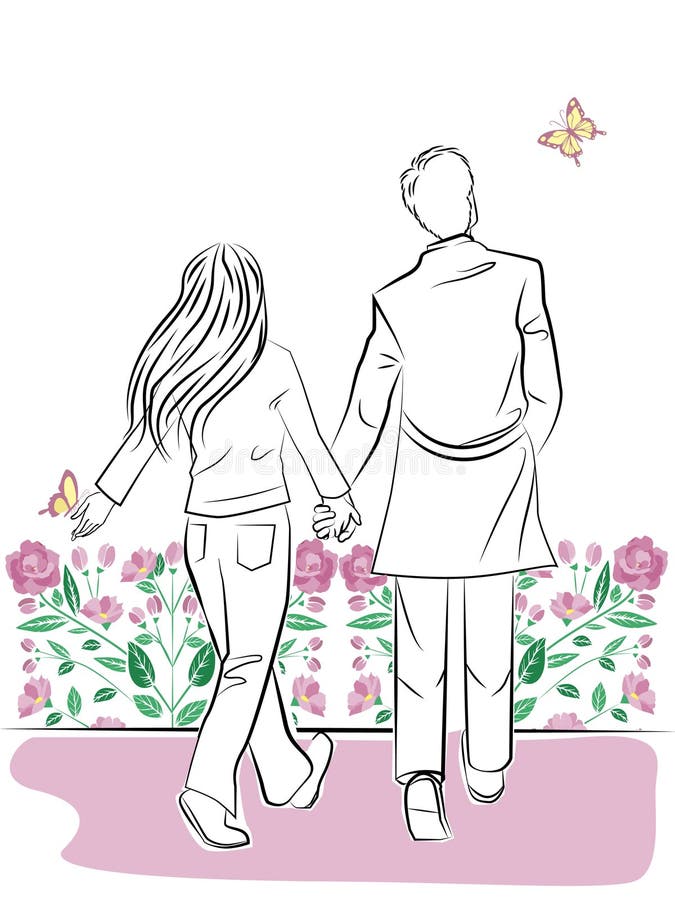 Couple walking in spring stock vector. Illustration of husband - 352920314