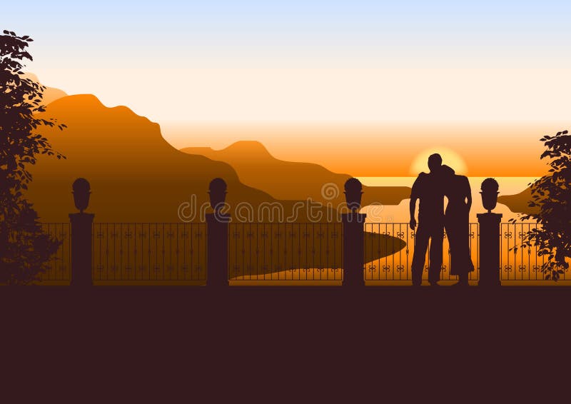 Couple Watching Sunset Stock Illustrations – 765 Couple Watching Sunset ...
