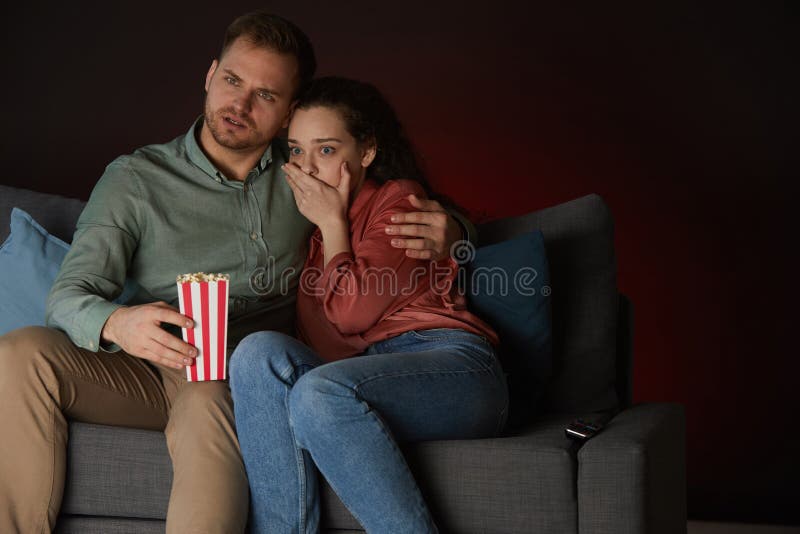 Couple Watching Horror Movie Together Stock Image Image Of Date