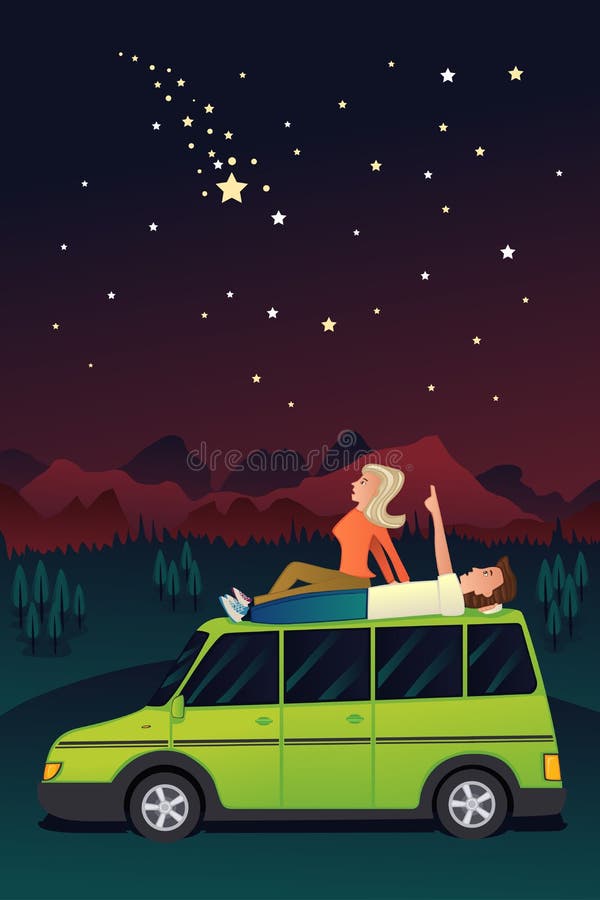 Couple Watching the Stars in the Sky Stock Vector - Illustration of ...