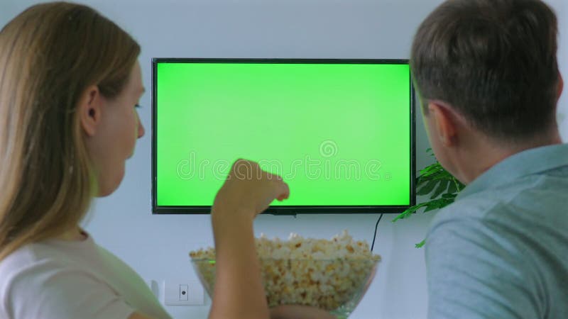Couple Watching TV with Green Screen Stock Footage - Video of woman ...