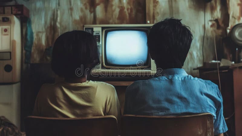 Couple watching vintage TV stock photo. Image of empty - 388390274