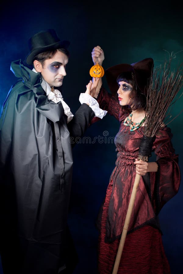 Couple Wearing As Vampire and Witch. Stock Image - Image of embroidery ...