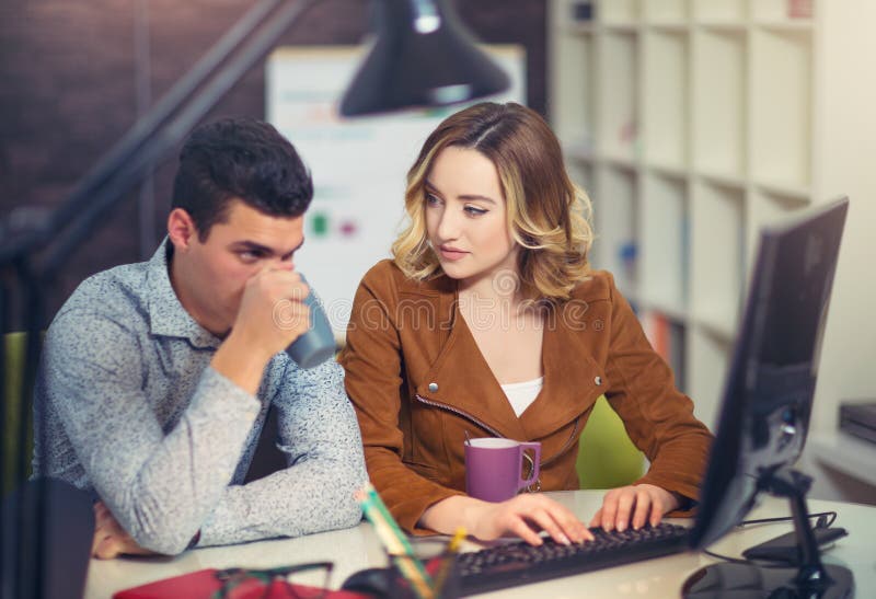 Couple of Web Designers Working Together Stock Photo - Image of library ...