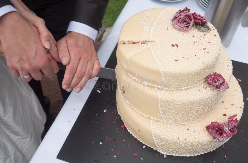 Couple with wedding cake stock photo. Image of husband - 46425164
