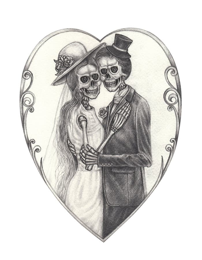 Art Couple Wedding Skull. stock illustration. Illustration of gemstone ...
