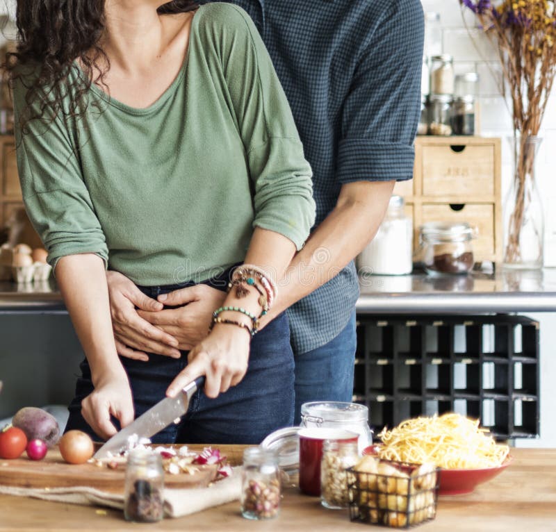 Couple Were Cooking in Kitchen Stock Image - Image of casual, culinary ...