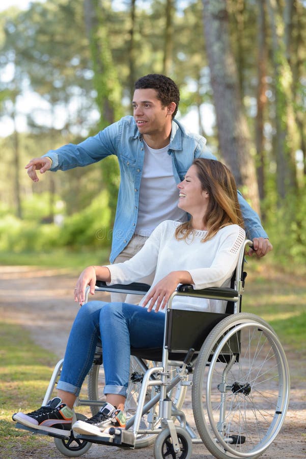Couple with Wheelchair in Autumn Forest Stock Image - Image of nature ...