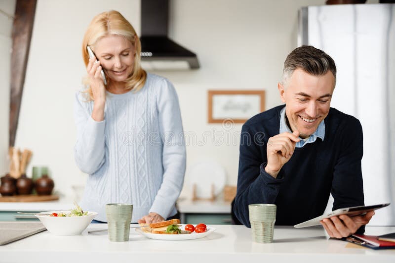 Couple Wife and Husband Having Breakfast Stock Photo - Image of table ...